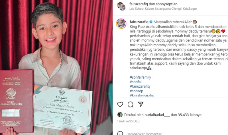 Bangganya Fairuz A Rafiq Karena King Faaz Raih Nilai Tertinggi di Sekolah
