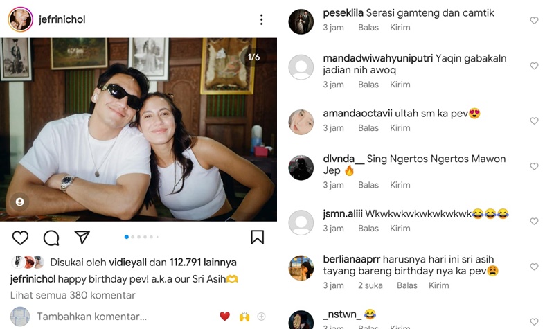 Jefri Nichol Pamer Kemesraan dengan Pevita Pearce, Dinilai Serasi